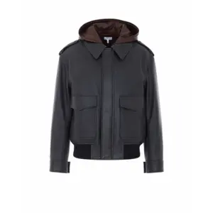 Loewe Hooded Leather Jacket With Anagram Patch On Hood - Blue