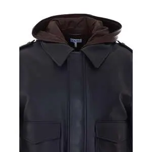 Loewe Hooded Leather Jacket With Anagram Patch On Hood