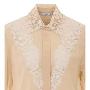Fendi Georgette Shirt With Peonia Lace Detail - White