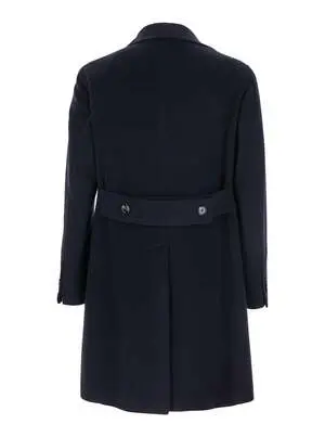 Tagliatore Blue Coat With Turned-down Collar And Button Front Closure In Wool