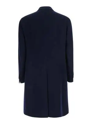 Tagliatore Blue Coat With Notched Revers And Button Front Closure In Wool