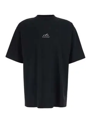 Balenciaga Crew Neck T-shirt With Logo Lettering On Front And Back In Cotton For - Black