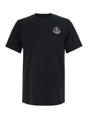 Moncler Black Crew Neck T-shirt With Logo Patch On The Front In Cotton For - Multicolor