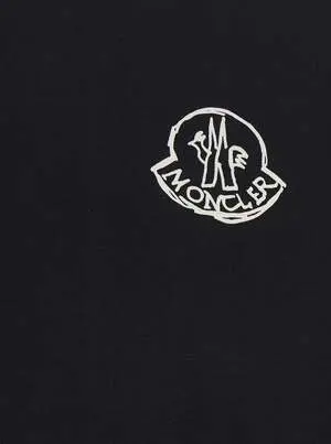 Moncler Black Crew Neck T-shirt With Logo Patch On The Front In Cotton For