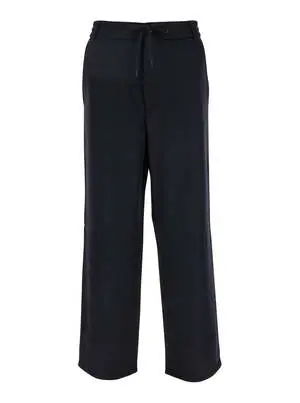 Moncler Blue Pants With Drawstring Elastic Waist And Logo Patch On The Rear In Wool - Multicolor