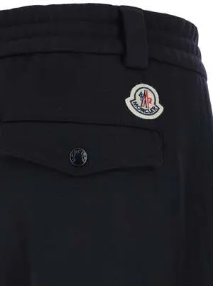 Moncler Blue Pants With Drawstring Elastic Waist And Logo Patch On The Rear In Wool