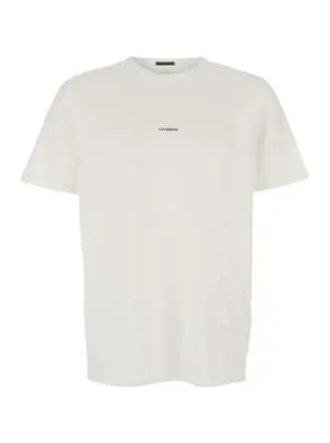 C.P. COMPANY White Crewneck T-shirt With Logo Lettering On The Front In Cotton - Multicolor