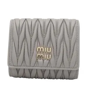 Miu Miu Logo Pleated Wallet - Gray