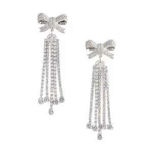 SELF-PORTRAIT Crystal Bow Droplet Earrings - Silver