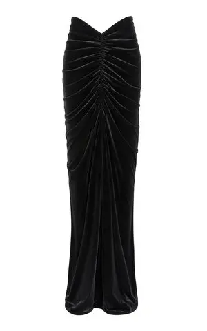 GRETA CONSTANTINE Draped Velvet Maxi Skirt - Black