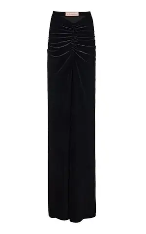 GRETA CONSTANTINE Draped Velvet Maxi Skirt - Black