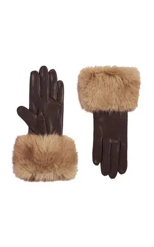 Apparis Betty Faux Mink Gloves - Brown