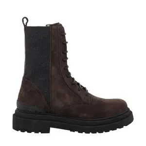 Brunello Cucinelli Suede And Wool Booties With Precious Detail - Brown