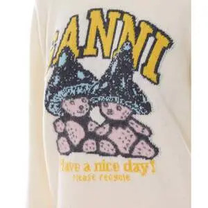 GANNI Teddy Mushroom Graphic Wool Sweater With Logo - White