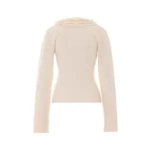 GANNI Ribbed Merino Top With Logo And Ruches