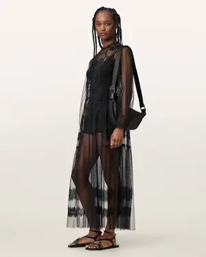 ALLSAINTS Cesca Mesh Midi Dress - Black