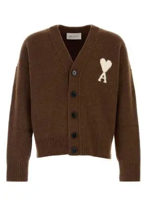 AMI Paris Stretch Alpaca Blend Cardigan - Brown