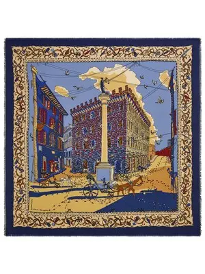 FERRAGAMO Palazzo Spini-feroni Patterned Shawl Blue