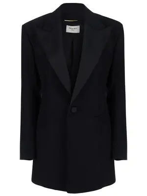 Saint Laurent Single-breasted Tuxedo Jacket In Grain De Poudre - Black
