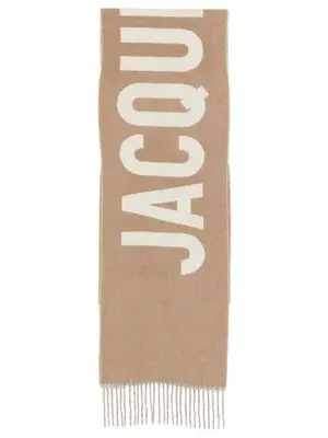 Jacquemus Wool Scarf With Fringes And Logo Brown