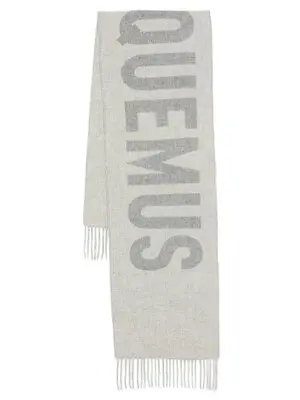 Jacquemus L`écharpe In Wool With Fringes And Logo - Grey