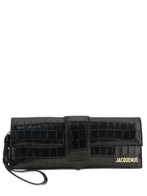 Jacquemus The Bambino Pochette In Crocodile-effect Leather - Black