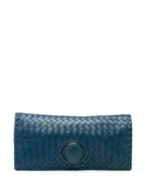 Bottega Veneta 2012-2026 Nappa Intrecciato Turn Lock Clutch Bag - Blue