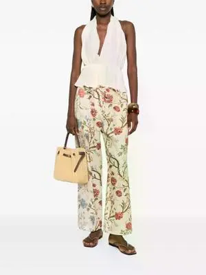 INTO THE EAST Floral-print Linen Trousers - Neutrals