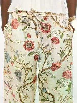 INTO THE EAST Floral-print Linen Trousers - Neutrals