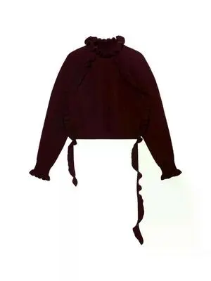Blumarine Ruffle-trimmed Ribbed-knit Sweater - Red