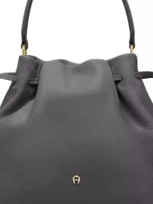 AIGNER Medium Paola Drawstring Grained-leather Bucket Bag - Grey
