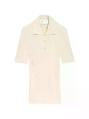 AMI Paris Ribbed-knit Polo Shirt - Neutrals