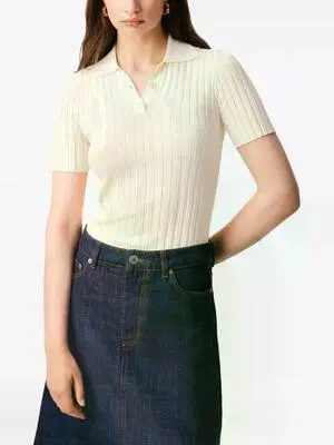AMI Paris Ribbed-knit Polo Shirt - Neutrals