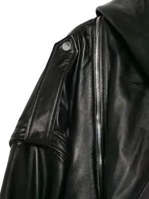 JACOB LEE Hooded Leather Biker Jacket