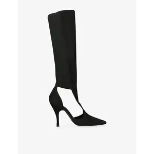 AZZEDINE ALAIA Cut-out Suede Heeled Knee-high Boots - Black