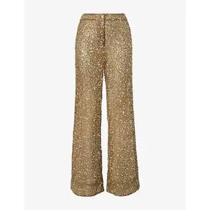 MALINA Pamela Embellished-sequin Straight-leg Trousers