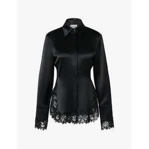 MALINA Malou Lace-trim Satin Shirt - Black