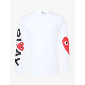 Play Comme Des Garcon Heart-logo Print Long-sleeve Cotton T-shirt - White
