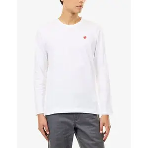 Play Comme Des Garcon Heart Motif-logo Long-sleeve Cotton T-shirt - White