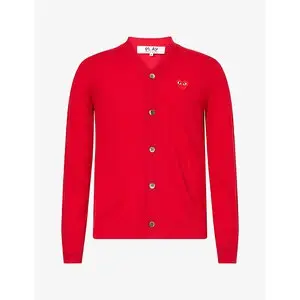 Play Comme Des Garcon Heart Motif-logo Wool Cardigan - Red