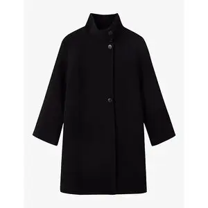 Whistles Funnel-neck Cocoon-fit Wool-blend Coat - Black