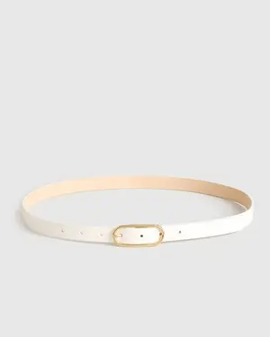 Quince Cleo European Leather Oval Skinny Belt - Bone
