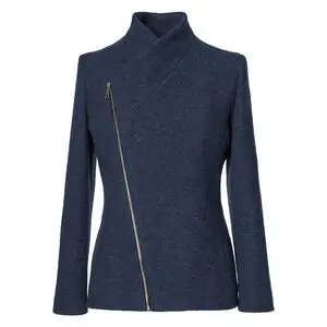 JANA COSHÈ Wool Jacket With Asymmetric Zip – Handmade From Italian Virgin Wool - Blue