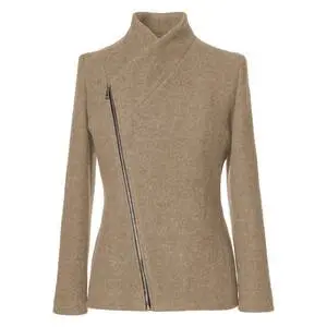 JANA COSHÈ Wool Jacket With Asymmetric Zip – Handmade From Italian Virgin Wool - Brown
