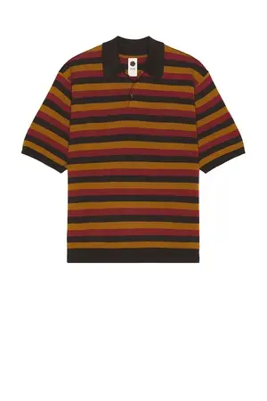 VOWELS Long Sleeve Knitted Stripe Polo - Brown