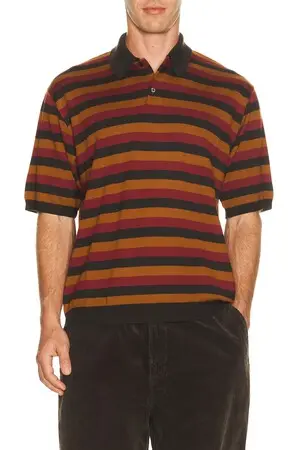 VOWELS Long Sleeve Knitted Stripe Polo