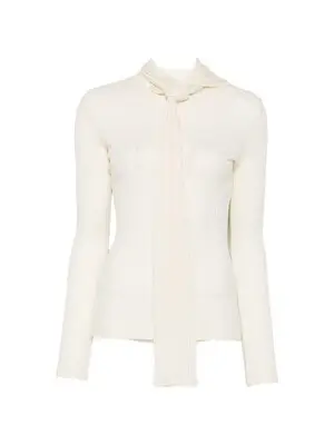 TOTEME Ribbed Bow Blouse - Beige