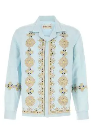 BAZISZT Roses Cotton Blend Shirt - Light Blue