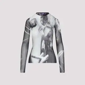 JEAN PAUL GAULTIER Mesh Long Sleeve Top Printed "smoking Women - Black