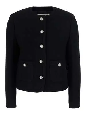 DUNST Classic Tweed Jacket For With Collared Neckline And Front Closure - Black